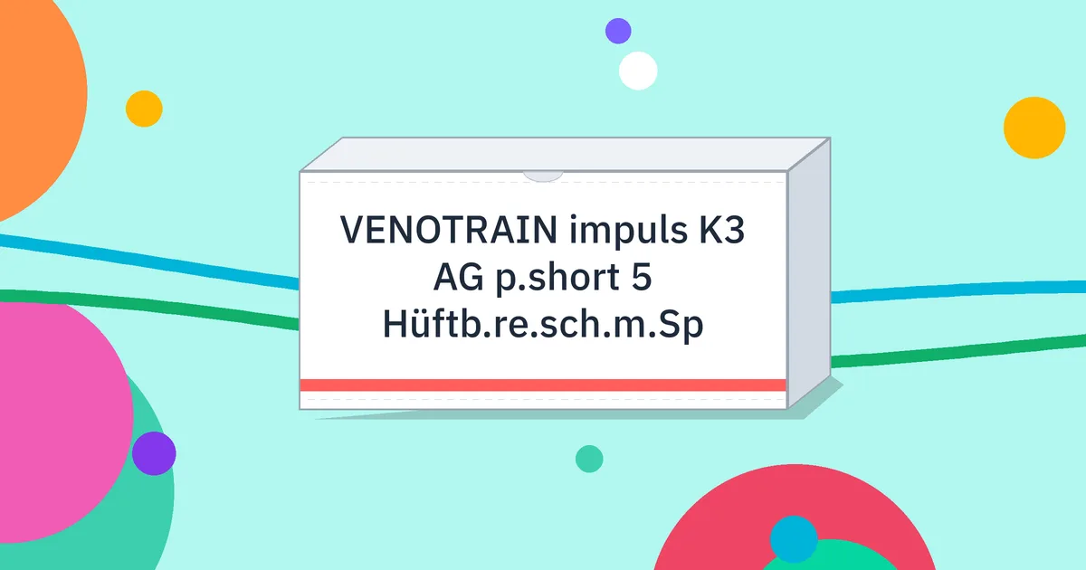 Symbolbild: Packung mit der Aufschrift VENOTRAIN impuls K3 AG p.short 5 Hüftb.re.sch.m.Sp (PZN 10293960) – Verfügbarkeit und Bezug in Apotheken in Frankfurt am Main