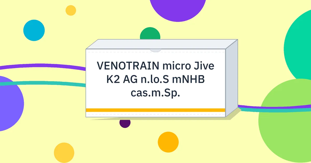Symbolbild: Packung mit der Aufschrift VENOTRAIN micro Jive K2 AG n.lo.S mNHB cas.m.Sp. (PZN 20766477) – Verfügbarkeit und Bezug in Apotheken in Frankfurt am Main