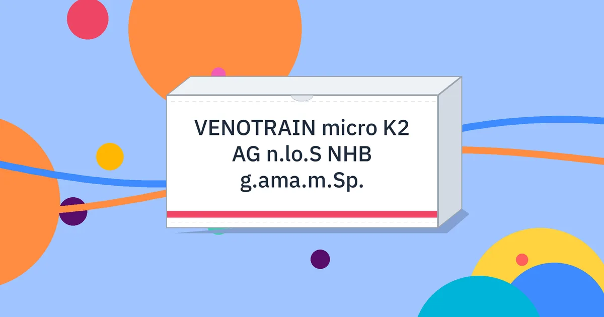 Symbolbild: Packung mit der Aufschrift VENOTRAIN micro K2 AG n.lo.S NHB g.ama.m.Sp. (PZN 05999729) – Verfügbarkeit und Bezug in Apotheken in Frankfurt am Main