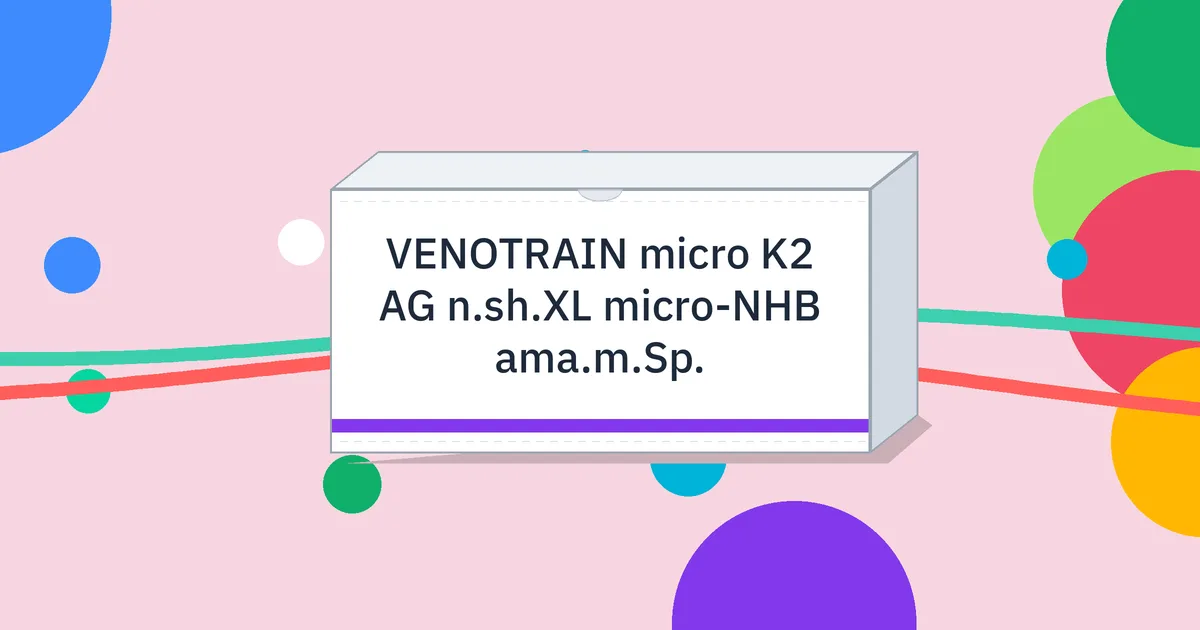 Symbolbild: Packung mit der Aufschrift VENOTRAIN micro K2 AG n.sh.XL micro-NHB ama.m.Sp. (PZN 16065705) – Verfügbarkeit und Bezug in Apotheken in Frankfurt am Main