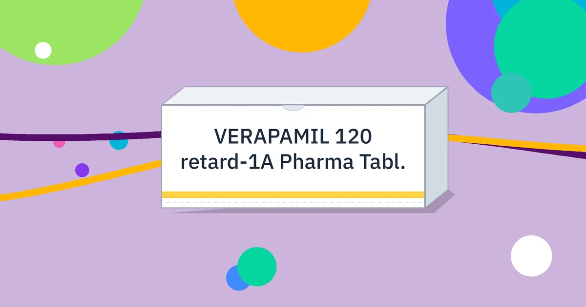 Symbolbild: Packung mit der Aufschrift VERAPAMIL 120 retard-1A Pharma Tabl. (PZN 00353572) – Verfügbarkeit und Bezug in Apotheken in Frankfurt am Main