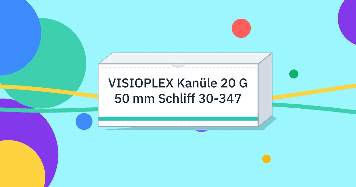 Symbolbild: Packung mit der Aufschrift VISIOPLEX Kanüle 20 G 50 mm Schliff 30-347 (PZN 09527370) – Verfügbarkeit und Bezug in Apotheken in Frankfurt am Main
