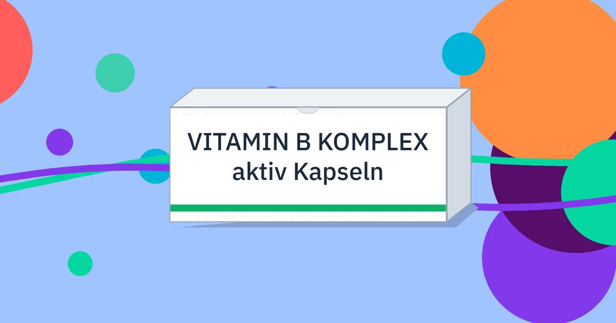 Symbolbild: Packung mit der Aufschrift VITAMIN B KOMPLEX aktiv Kapseln (PZN 09894588) – Verfügbarkeit und Bezug in Apotheken in Frankfurt am Main
