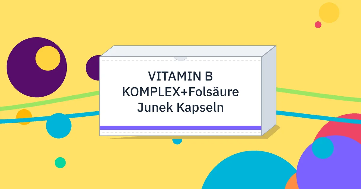 Symbolbild: Packung mit der Aufschrift VITAMIN B KOMPLEX+Folsäure Junek Kapseln (PZN 04723497) – Verfügbarkeit und Bezug in Apotheken in Frankfurt am Main
