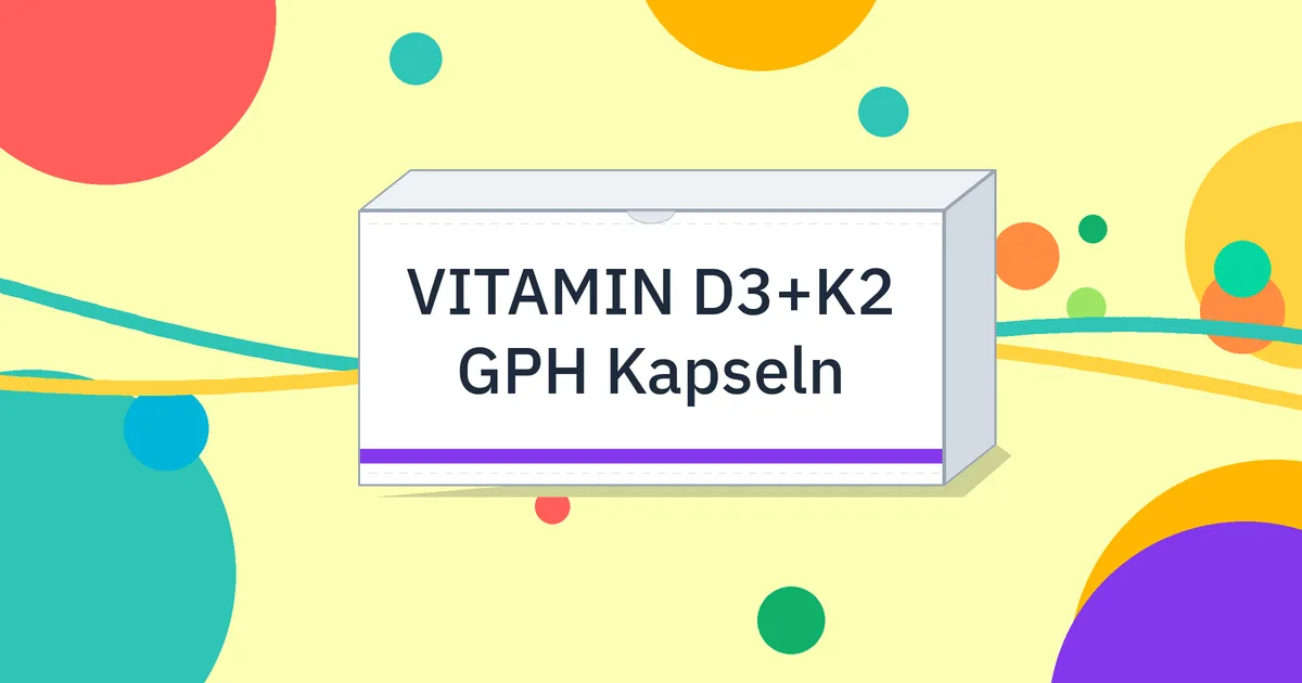 Symbolbild: Packung mit der Aufschrift VITAMIN D3+K2 GPH Kapseln (PZN 15427313) – Verfügbarkeit und Bezug in Apotheken in Frankfurt am Main