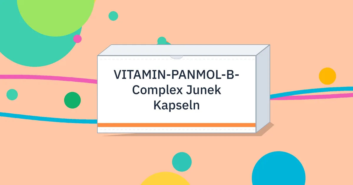 Symbolbild: Packung mit der Aufschrift VITAMIN-PANMOL-B-Complex Junek Kapseln (PZN 01008096) – Verfügbarkeit und Bezug in Apotheken in Frankfurt am Main