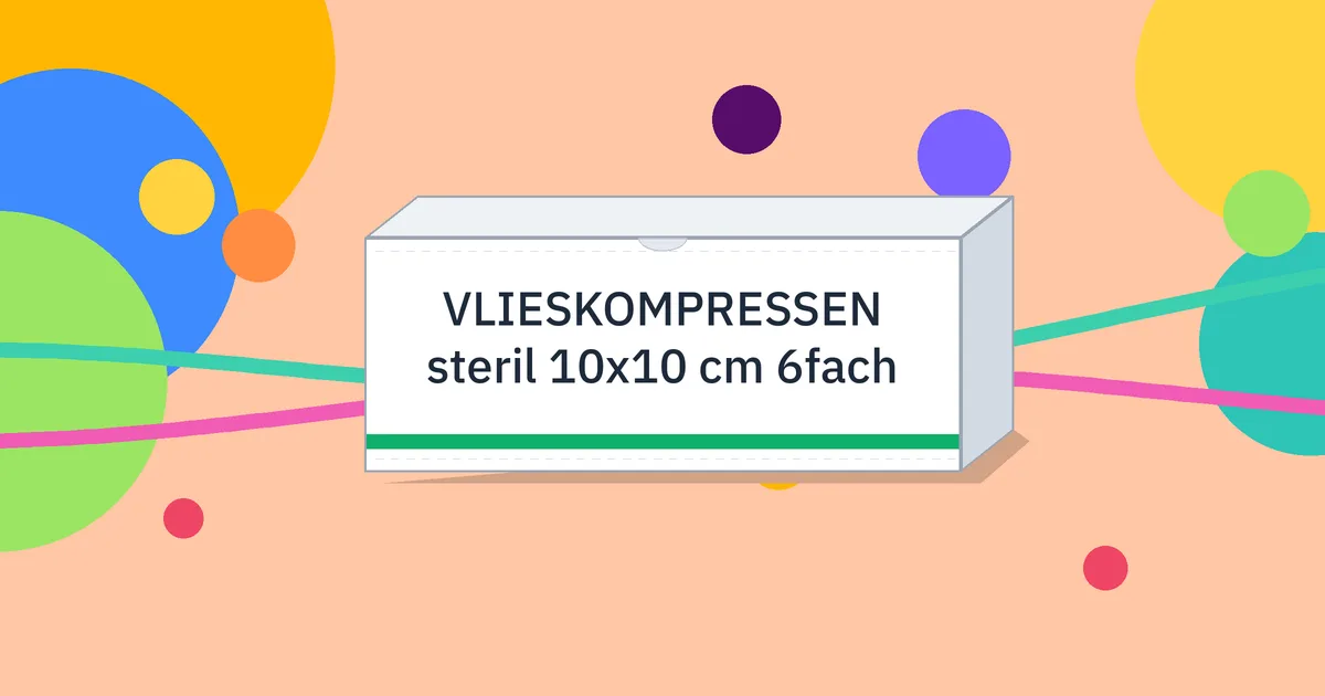 Symbolbild: Packung mit der Aufschrift VLIESKOMPRESSEN steril 10x10 cm 6fach (PZN 04793859) – Verfügbarkeit und Bezug in Apotheken in Frankfurt am Main