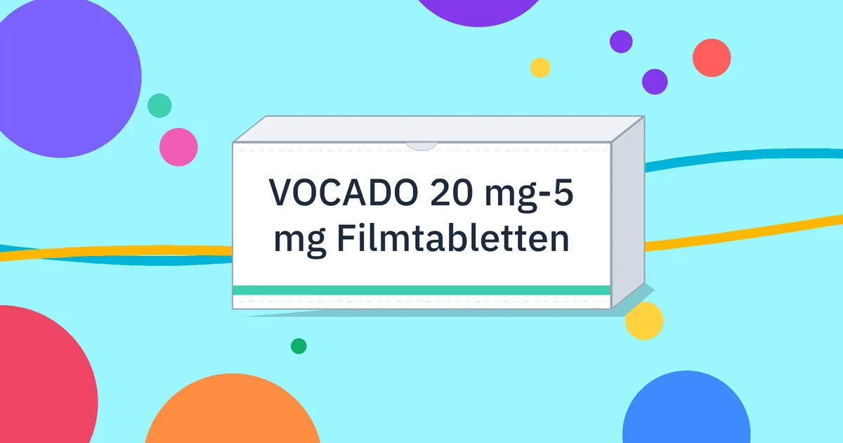 Symbolbild: Packung mit der Aufschrift VOCADO 20 mg-5 mg Filmtabletten (PZN 07294157) – Verfügbarkeit und Bezug in Apotheken in Frankfurt am Main