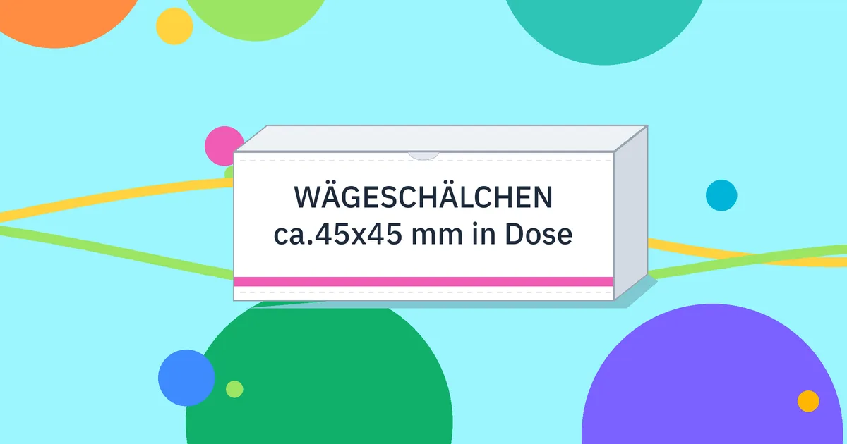 Symbolbild: Packung mit der Aufschrift WÄGESCHÄLCHEN ca.45x45 mm in Dose (PZN 14372372) – Verfügbarkeit und Bezug in Apotheken in Frankfurt am Main