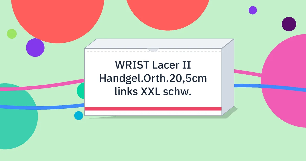 Symbolbild: Packung mit der Aufschrift WRIST Lacer II Handgel.Orth.20,5cm links XXL schw. (PZN 14048223) – Verfügbarkeit und Bezug in Apotheken in Frankfurt am Main