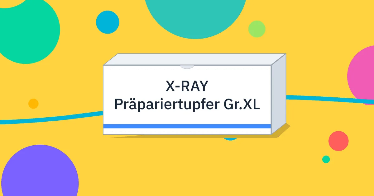 Symbolbild: Packung mit der Aufschrift X-RAY Präpariertupfer Gr.XL (PZN 06883880) – Verfügbarkeit und Bezug in Apotheken in Frankfurt am Main