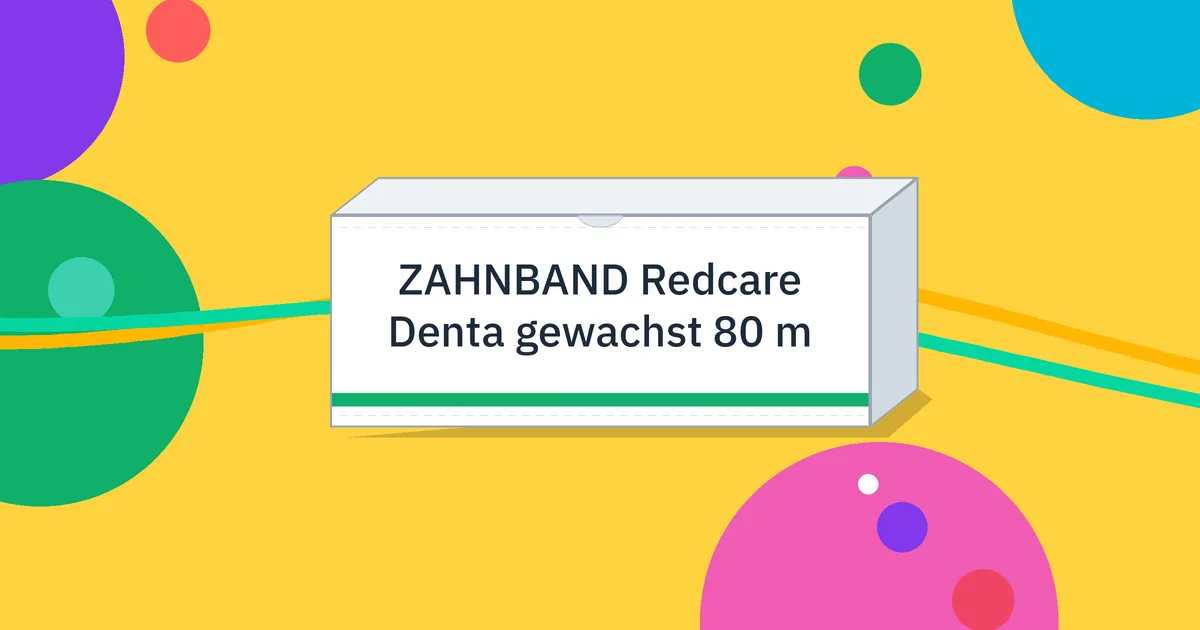 Symbolbild: Packung mit der Aufschrift ZAHNBAND Redcare Denta gewachst 80 m (PZN 19183291) – Verfügbarkeit und Bezug in Apotheken in Frankfurt am Main