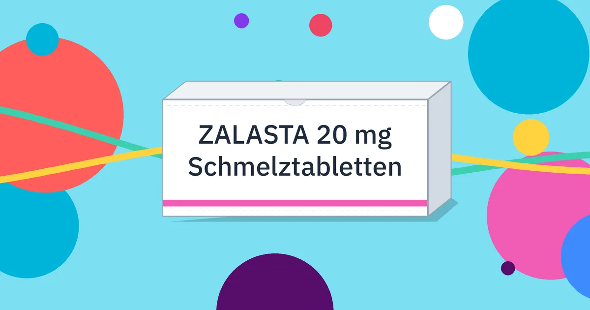 Symbolbild: Packung mit der Aufschrift ZALASTA 20 mg Schmelztabletten (PZN 09098070) – Verfügbarkeit und Bezug in Apotheken in Frankfurt am Main