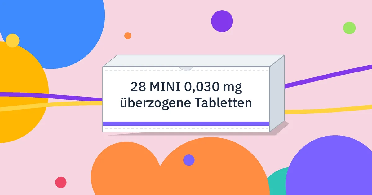 Symbolbild: Packung mit der Aufschrift 28 MINI 0,030 mg überzogene Tabletten (PZN 02710987) – Verfügbarkeit und Bezug in Apotheken in Frankfurt am Main