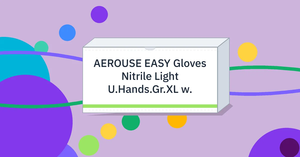 Symbolbild: Packung mit der Aufschrift AEROUSE EASY Gloves Nitrile Light U.Hands.Gr.XL w. (PZN 11143702) – Verfügbarkeit und Bezug in Apotheken in Frankfurt am Main