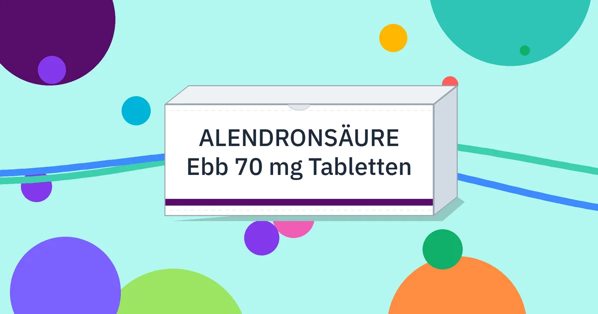 Symbolbild: Packung mit der Aufschrift ALENDRONSÄURE Ebb 70 mg Tabletten (PZN 19979630) – Verfügbarkeit und Bezug in Apotheken in Frankfurt am Main