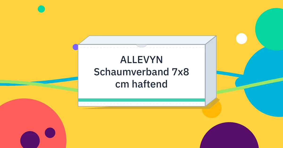 Symbolbild: Packung mit der Aufschrift ALLEVYN Schaumverband 7x8 cm haftend (PZN 09686542) – Verfügbarkeit und Bezug in Apotheken in Frankfurt am Main
