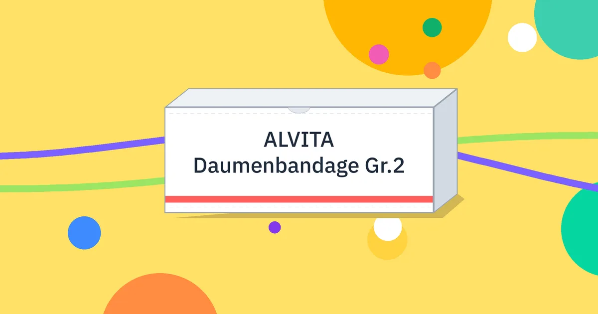 Symbolbild: Packung mit der Aufschrift ALVITA Daumenbandage Gr.2 (PZN 11151736) – Verfügbarkeit und Bezug in Apotheken in Frankfurt am Main