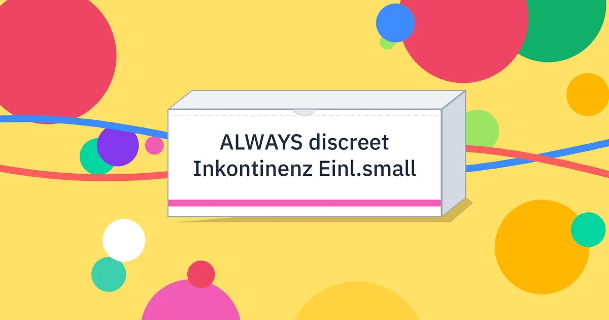 Symbolbild: Packung mit der Aufschrift ALWAYS discreet Inkontinenz Einl.small (PZN 11642747) – Verfügbarkeit und Bezug in Apotheken in Frankfurt am Main