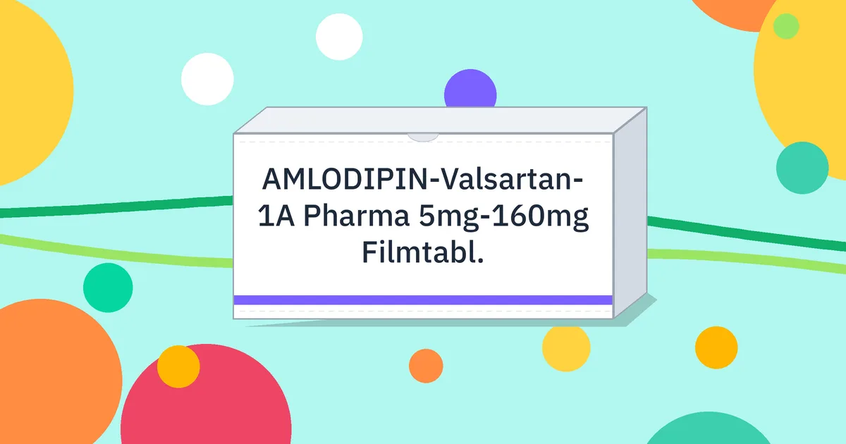 Symbolbild: Packung mit der Aufschrift AMLODIPIN-Valsartan-1A Pharma 5mg-160mg Filmtabl. (PZN 18676695) – Verfügbarkeit und Bezug in Apotheken in Frankfurt am Main
