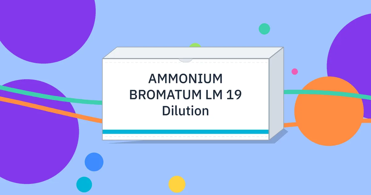 Symbolbild: Packung mit der Aufschrift AMMONIUM BROMATUM LM 19 Dilution (PZN 13320479) – Verfügbarkeit und Bezug in Apotheken in Frankfurt am Main