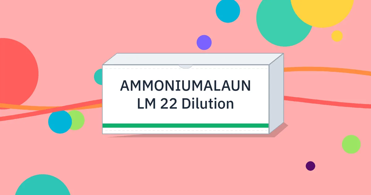 Symbolbild: Packung mit der Aufschrift AMMONIUMALAUN LM 22 Dilution (PZN 13324744) – Verfügbarkeit und Bezug in Apotheken in Frankfurt am Main