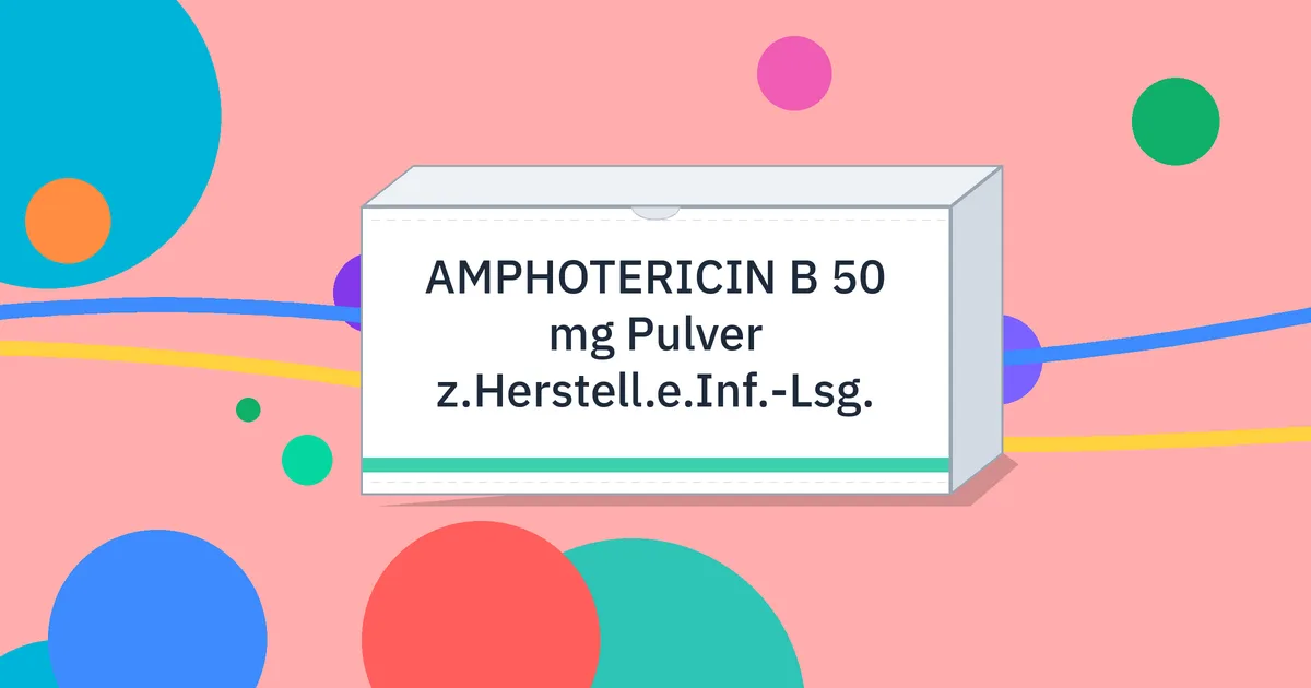 Symbolbild: Packung mit der Aufschrift AMPHOTERICIN B 50 mg Pulver z.Herstell.e.Inf.-Lsg. (PZN 14059712) – Verfügbarkeit und Bezug in Apotheken in Frankfurt am Main