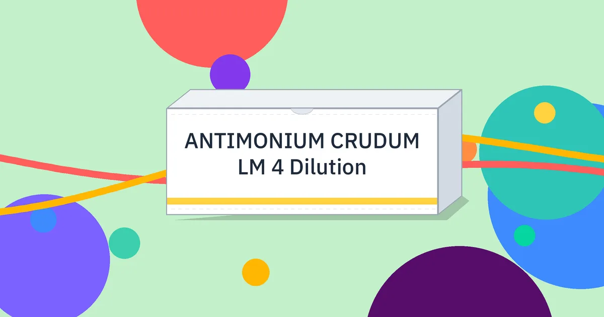 Symbolbild: Packung mit der Aufschrift ANTIMONIUM CRUDUM LM 4 Dilution (PZN 12763708) – Verfügbarkeit und Bezug in Apotheken in Frankfurt am Main