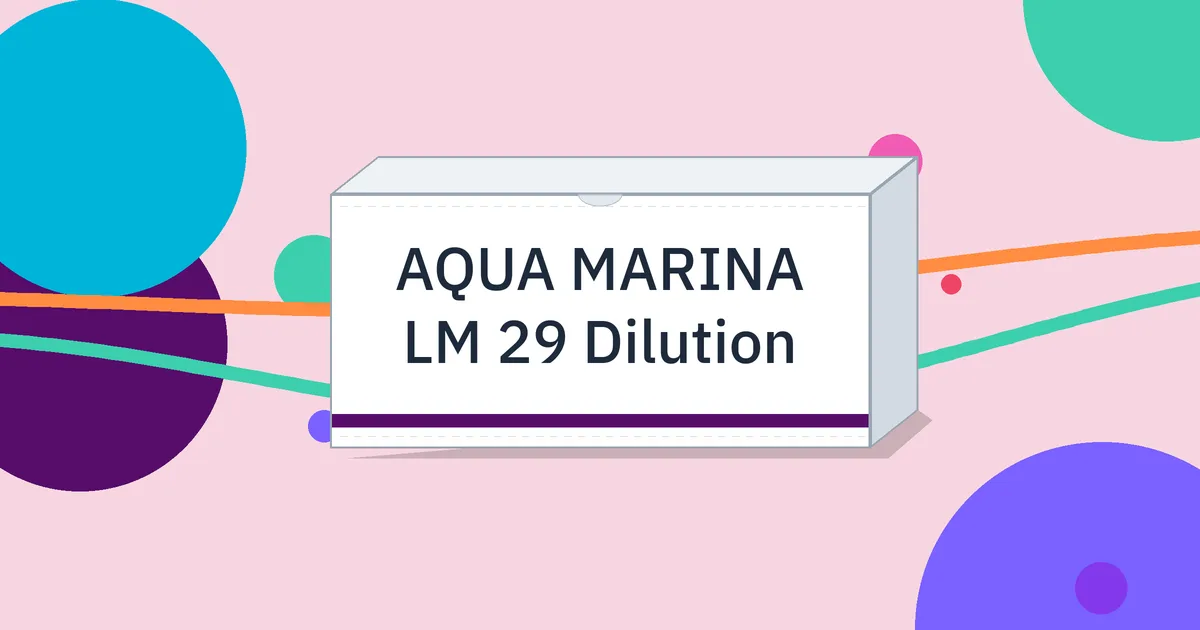 Symbolbild: Packung mit der Aufschrift AQUA MARINA LM 29 Dilution (PZN 12765707) – Verfügbarkeit und Bezug in Apotheken in Frankfurt am Main