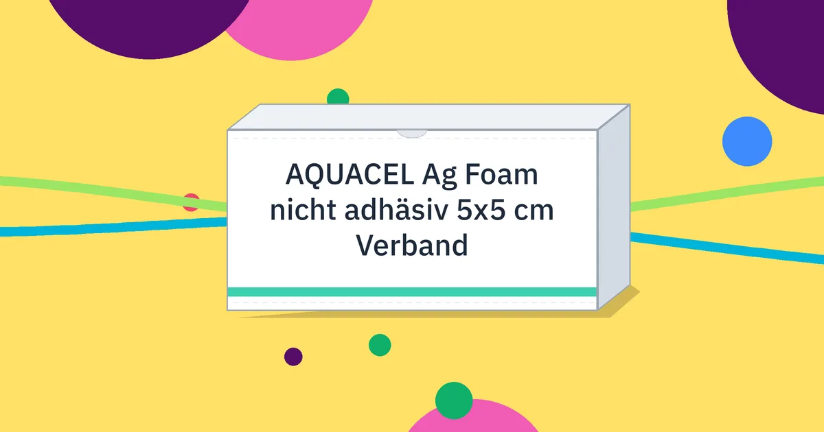 Symbolbild: Packung mit der Aufschrift AQUACEL Ag Foam nicht adhäsiv 5x5 cm Verband (PZN 11381146) – Verfügbarkeit und Bezug in Apotheken in Frankfurt am Main