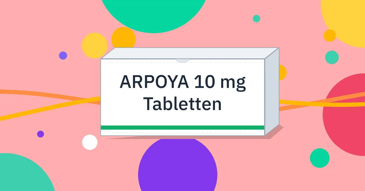 Symbolbild: Packung mit der Aufschrift ARPOYA 10 mg Tabletten (PZN 19053832) – Verfügbarkeit und Bezug in Apotheken in Frankfurt am Main