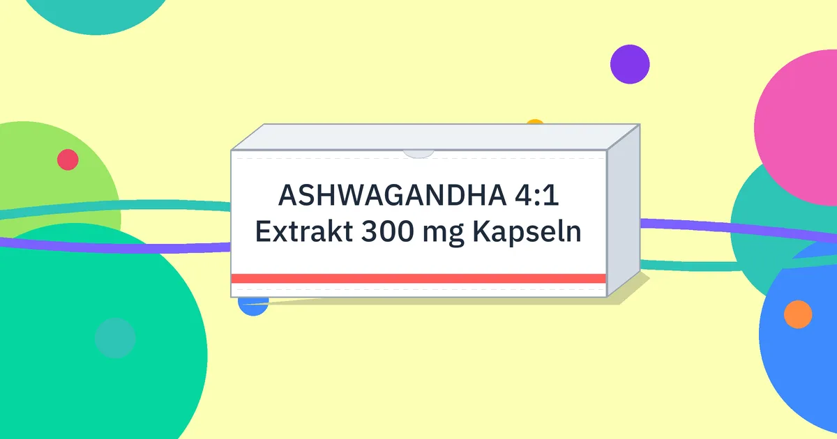 Symbolbild: Packung mit der Aufschrift ASHWAGANDHA 4:1 Extrakt 300 mg Kapseln (PZN 10115566) – Verfügbarkeit und Bezug in Apotheken in Frankfurt am Main