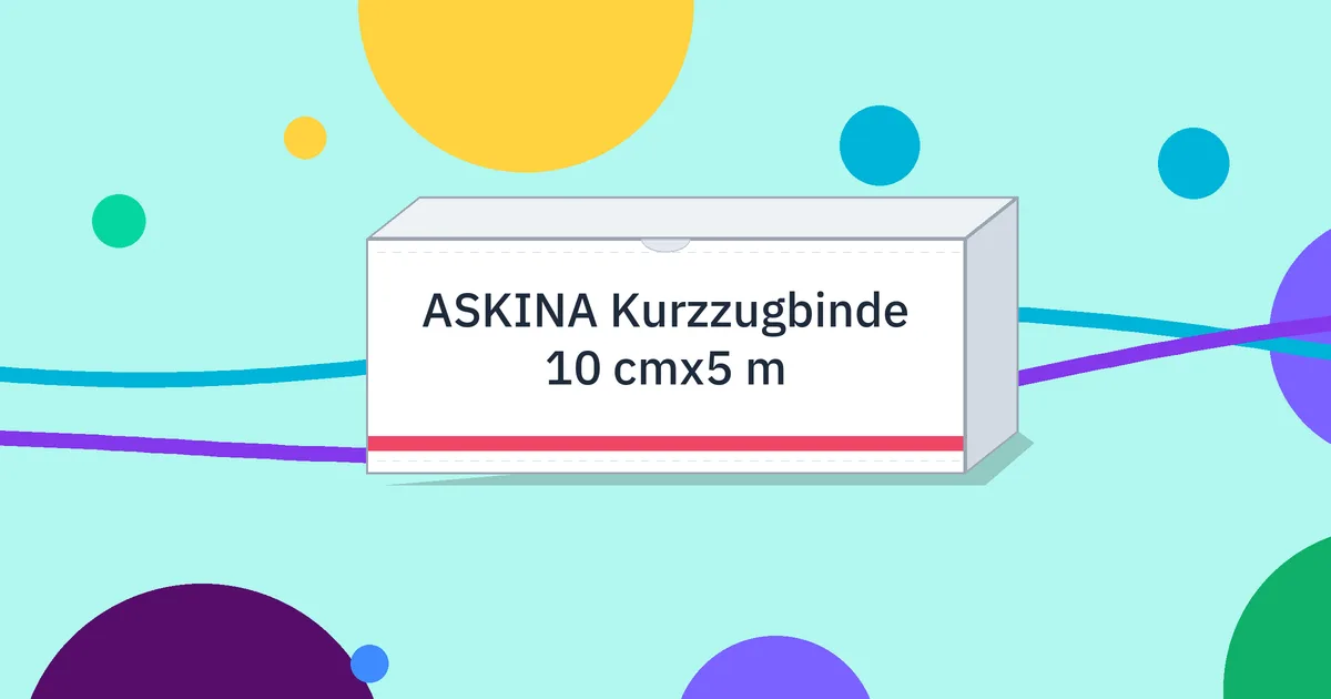 Symbolbild: Packung mit der Aufschrift ASKINA Kurzzugbinde 10 cmx5 m (PZN 12735497) – Verfügbarkeit und Bezug in Apotheken in Frankfurt am Main