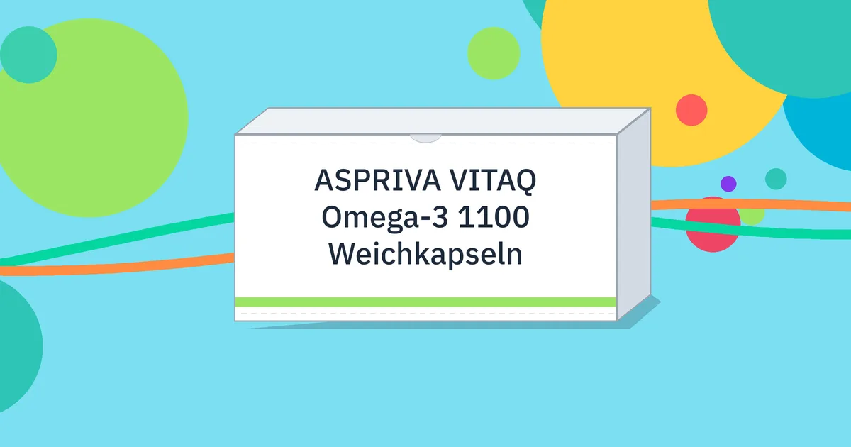 Symbolbild: Packung mit der Aufschrift ASPRIVA VITAQ Omega-3 1100 Weichkapseln (PZN 19270297) – Verfügbarkeit und Bezug in Apotheken in Frankfurt am Main