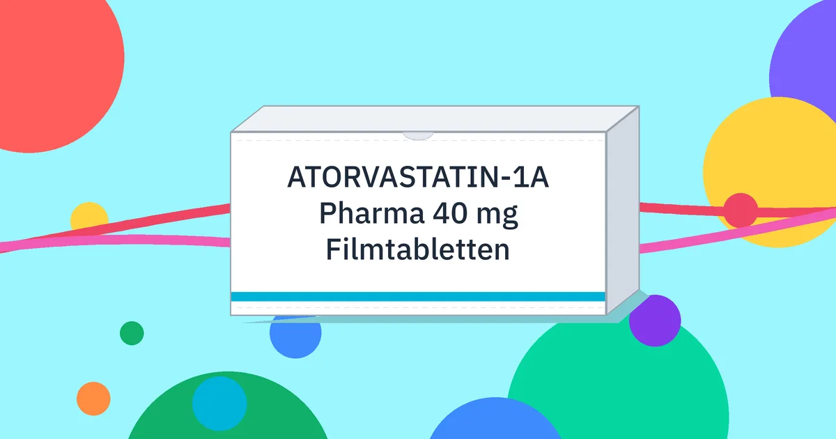 Symbolbild: Packung mit der Aufschrift ATORVASTATIN-1A Pharma 40 mg Filmtabletten (PZN 07752967) – Verfügbarkeit und Bezug in Apotheken in Frankfurt am Main