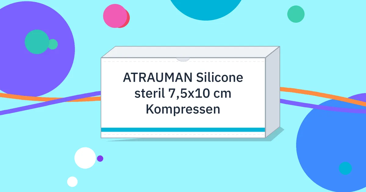 Symbolbild: Packung mit der Aufschrift ATRAUMAN Silicone steril 7,5x10 cm Kompressen (PZN 19540354) – Verfügbarkeit und Bezug in Apotheken in Frankfurt am Main