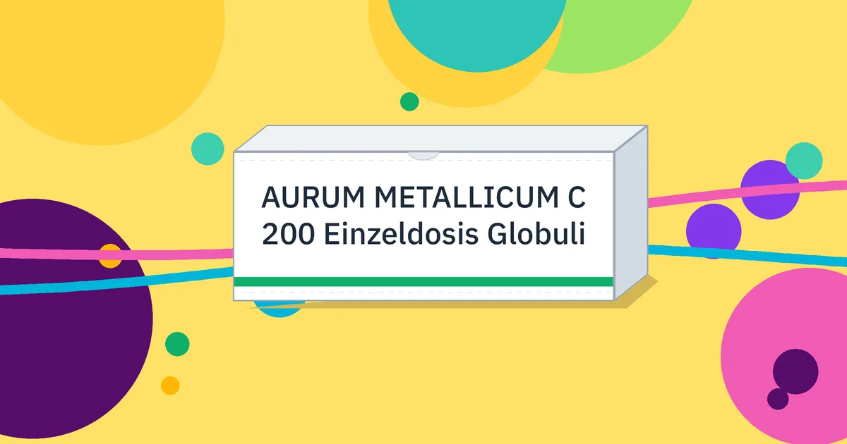 Symbolbild: Packung mit der Aufschrift AURUM METALLICUM C 200 Einzeldosis Globuli (PZN 01543599) – Verfügbarkeit und Bezug in Apotheken in Frankfurt am Main