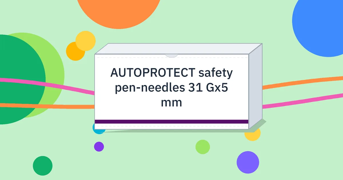 Symbolbild: Packung mit der Aufschrift AUTOPROTECT safety pen-needles 31 Gx5 mm (PZN 19756344) – Verfügbarkeit und Bezug in Apotheken in Frankfurt am Main
