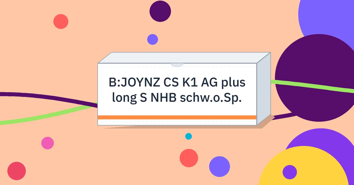Symbolbild: Packung mit der Aufschrift B:JOYNZ CS K1 AG plus long S NHB schw.o.Sp. (PZN 20534459) – Verfügbarkeit und Bezug in Apotheken in Frankfurt am Main