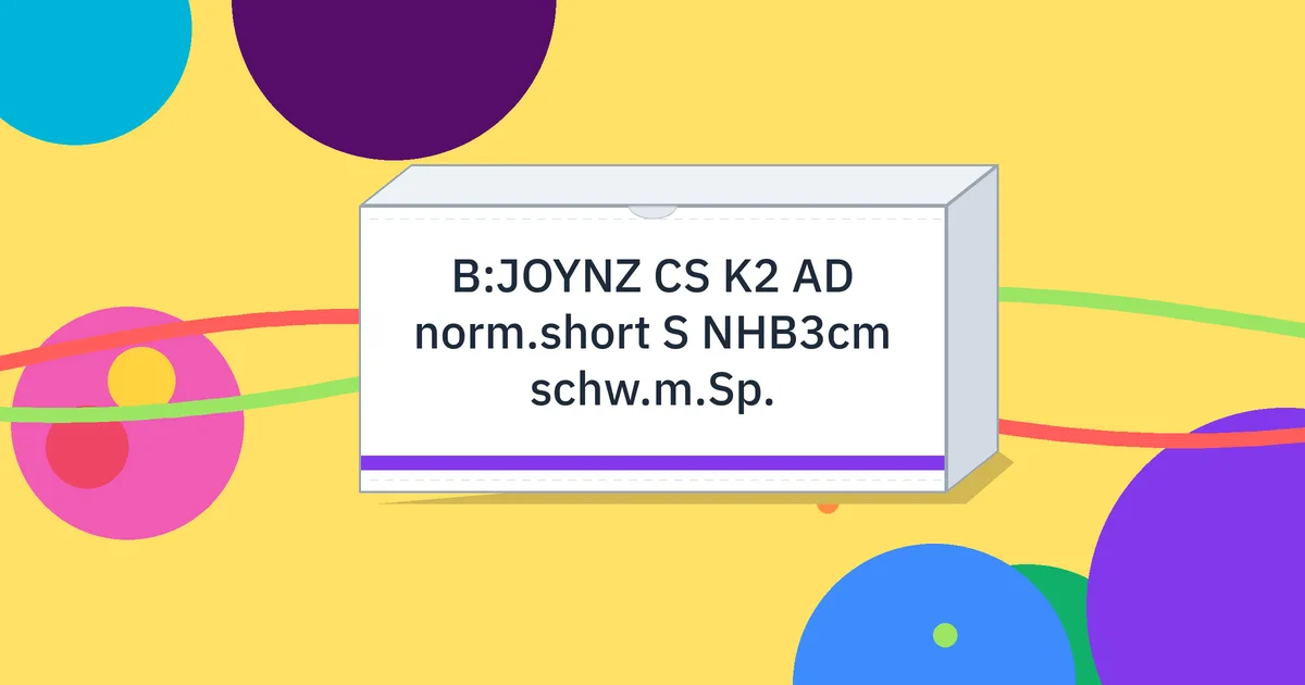 Symbolbild: Packung mit der Aufschrift B:JOYNZ CS K2 AD norm.short S NHB3cm schw.m.Sp. (PZN 20526974) – Verfügbarkeit und Bezug in Apotheken in Frankfurt am Main