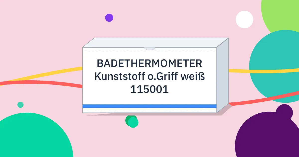 Symbolbild: Packung mit der Aufschrift BADETHERMOMETER Kunststoff o.Griff weiß 115001 (PZN 01739457) – Verfügbarkeit und Bezug in Apotheken in Frankfurt am Main