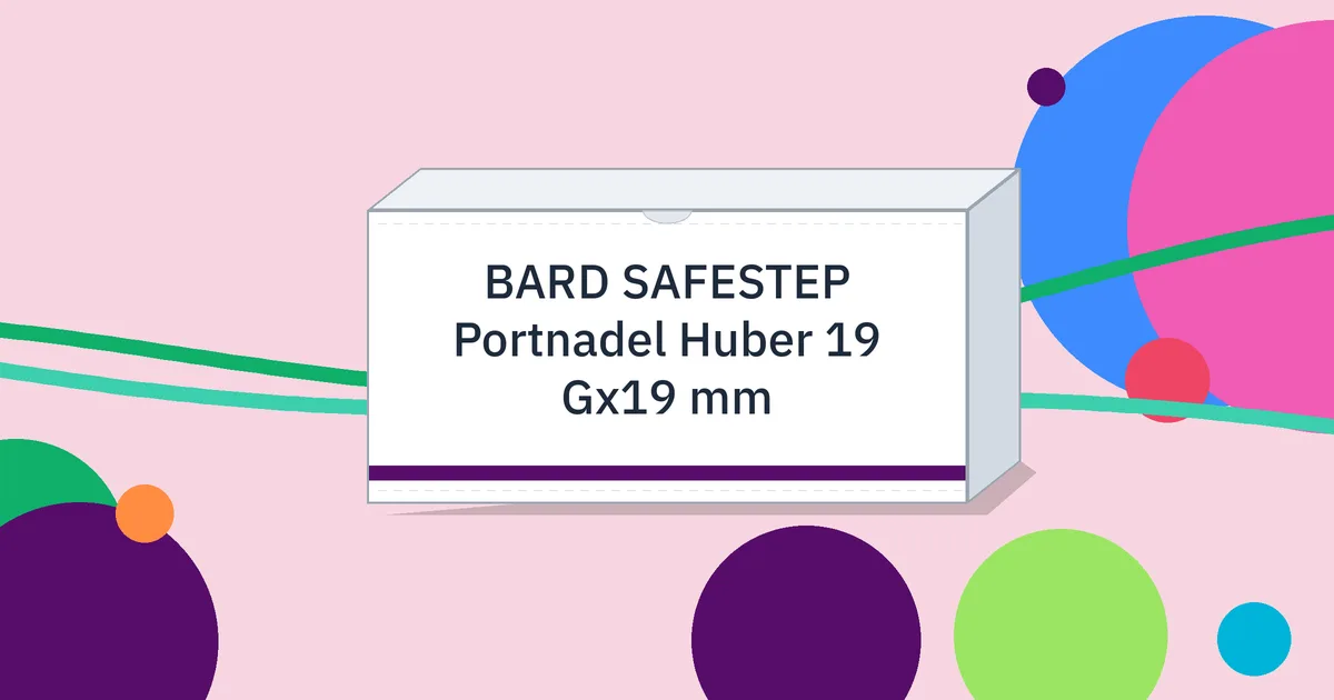 Symbolbild: Packung mit der Aufschrift BARD SAFESTEP Portnadel Huber 19 Gx19 mm (PZN 17296275) – Verfügbarkeit und Bezug in Apotheken in Frankfurt am Main