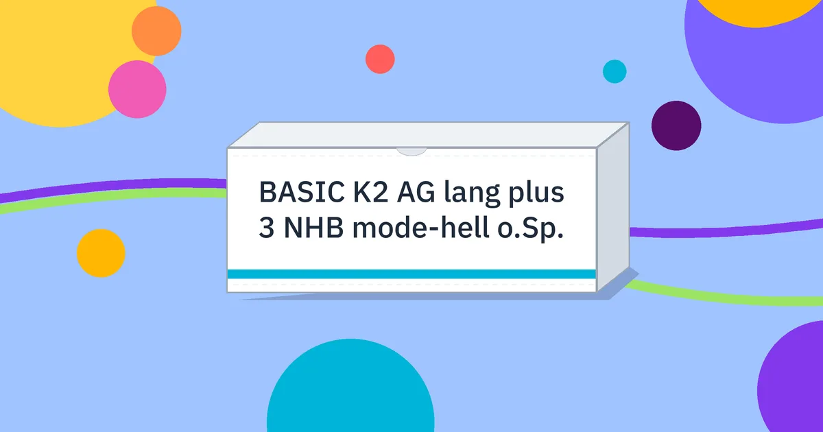 Symbolbild: Packung mit der Aufschrift BASIC K2 AG lang plus 3 NHB mode-hell o.Sp. (PZN 20267159) – Verfügbarkeit und Bezug in Apotheken in Frankfurt am Main