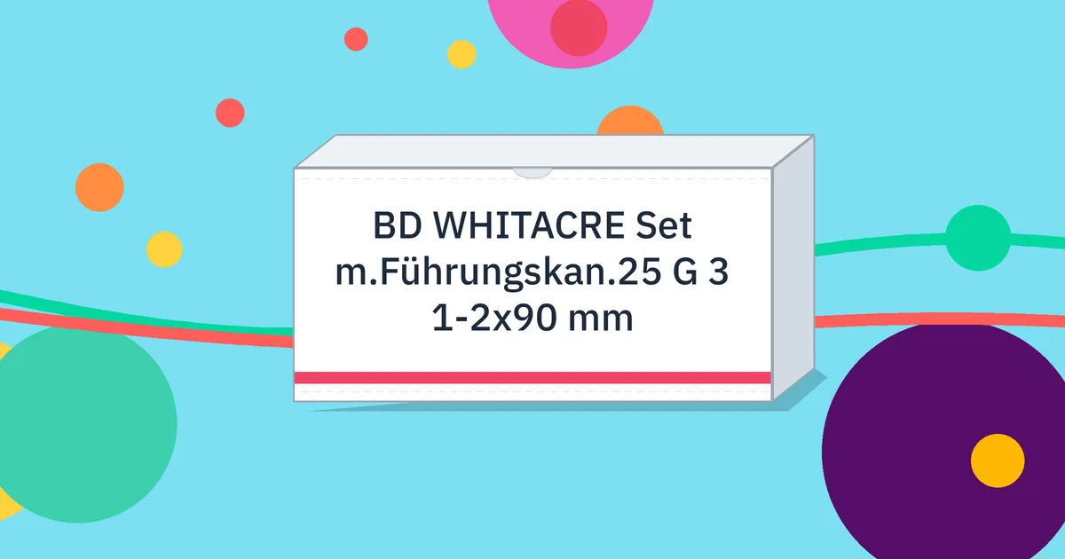 Symbolbild: Packung mit der Aufschrift BD WHITACRE Set m.Führungskan.25 G 3 1-2x90 mm (PZN 07546245) – Verfügbarkeit und Bezug in Apotheken in Frankfurt am Main