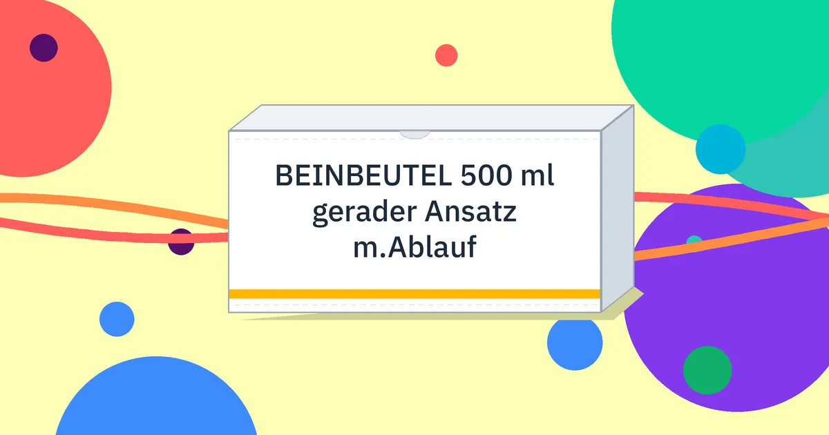 Symbolbild: Packung mit der Aufschrift BEINBEUTEL 500 ml gerader Ansatz m.Ablauf (PZN 01233806) – Verfügbarkeit und Bezug in Apotheken in Frankfurt am Main