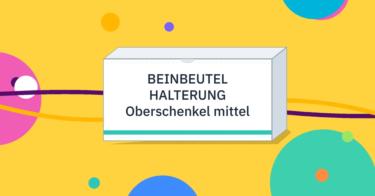 Symbolbild: Packung mit der Aufschrift BEINBEUTEL HALTERUNG Oberschenkel mittel (PZN 03688391) – Verfügbarkeit und Bezug in Apotheken in Frankfurt am Main