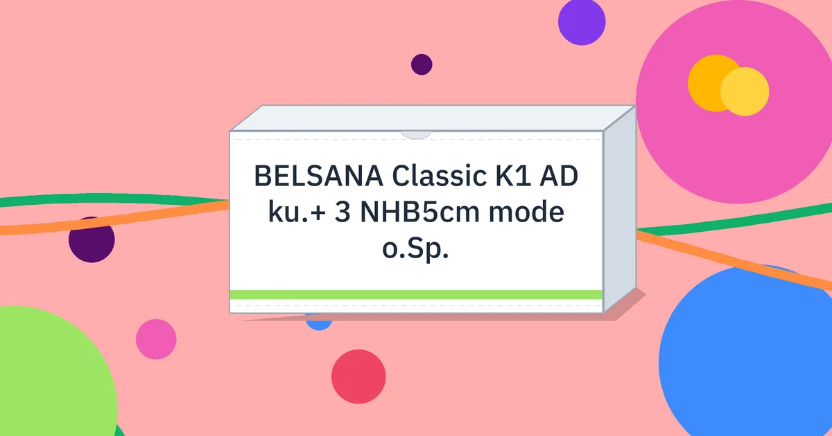 Symbolbild: Packung mit der Aufschrift BELSANA Classic K1 AD ku.+ 3 NHB5cm mode o.Sp. (PZN 19255636) – Verfügbarkeit und Bezug in Apotheken in Frankfurt am Main