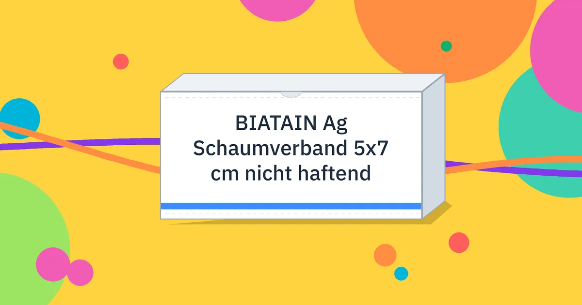 Symbolbild: Packung mit der Aufschrift BIATAIN Ag Schaumverband 5x7 cm nicht haftend (PZN 14296240) – Verfügbarkeit und Bezug in Apotheken in Frankfurt am Main