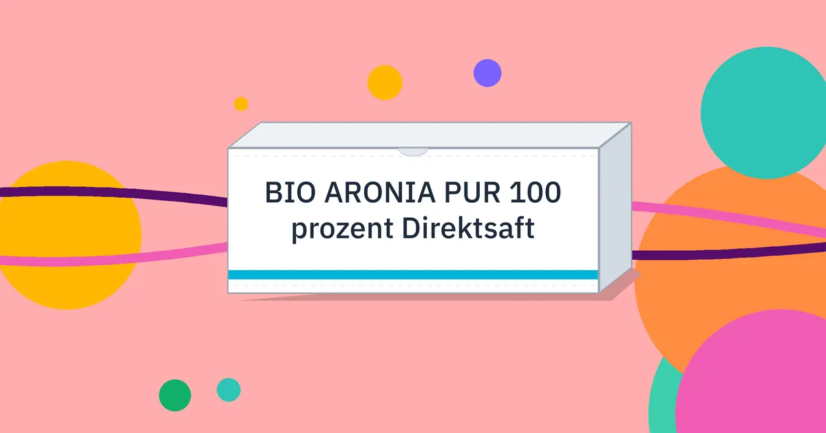 Symbolbild: Packung mit der Aufschrift BIO ARONIA PUR 100 prozent Direktsaft (PZN 12645920) – Verfügbarkeit und Bezug in Apotheken in Frankfurt am Main