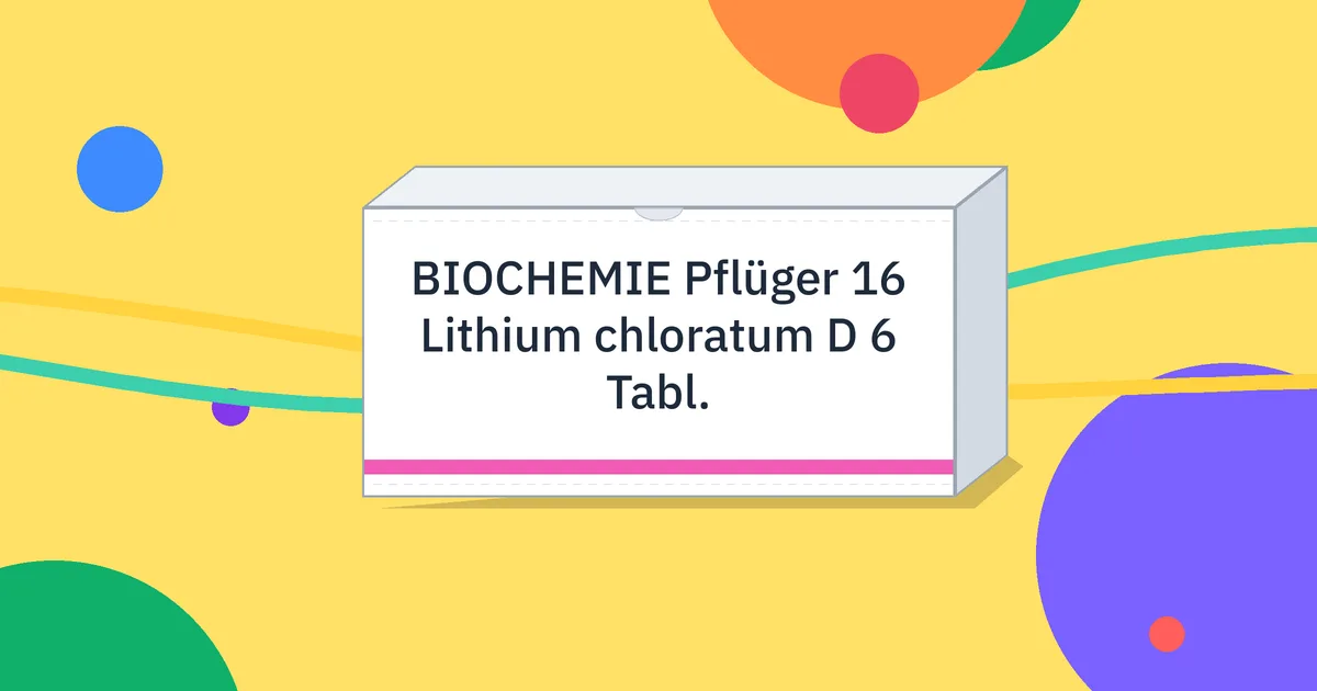 Symbolbild: Packung mit der Aufschrift BIOCHEMIE Pflüger 16 Lithium chloratum D 6 Tabl. (PZN 06322294) – Verfügbarkeit und Bezug in Apotheken in Frankfurt am Main